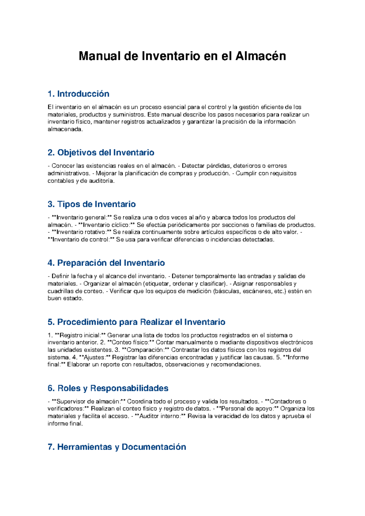 Manual de Inventario en Almacén: Guía Completa y Procedimientos - Studocu