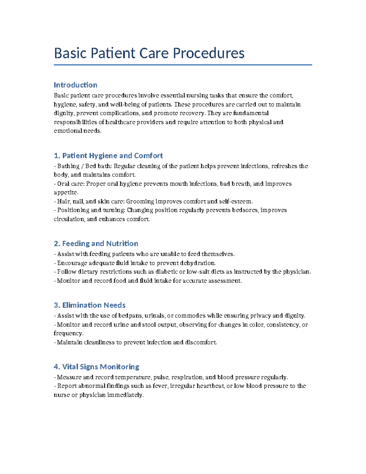 Basic Patient Care Procedures: Essential Nursing Tasks Overview - Studocu