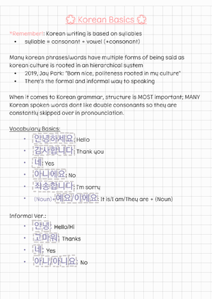 K101 Speech Script - Korean 101: Speech Presentation (Script) 1. 안녕하세요 ...