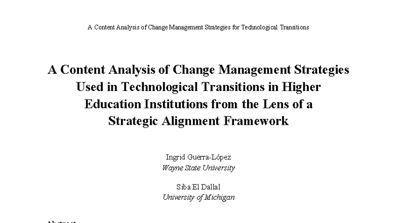 A content Analysis of Change Mgnt Strategies - A Content Analysis of ...