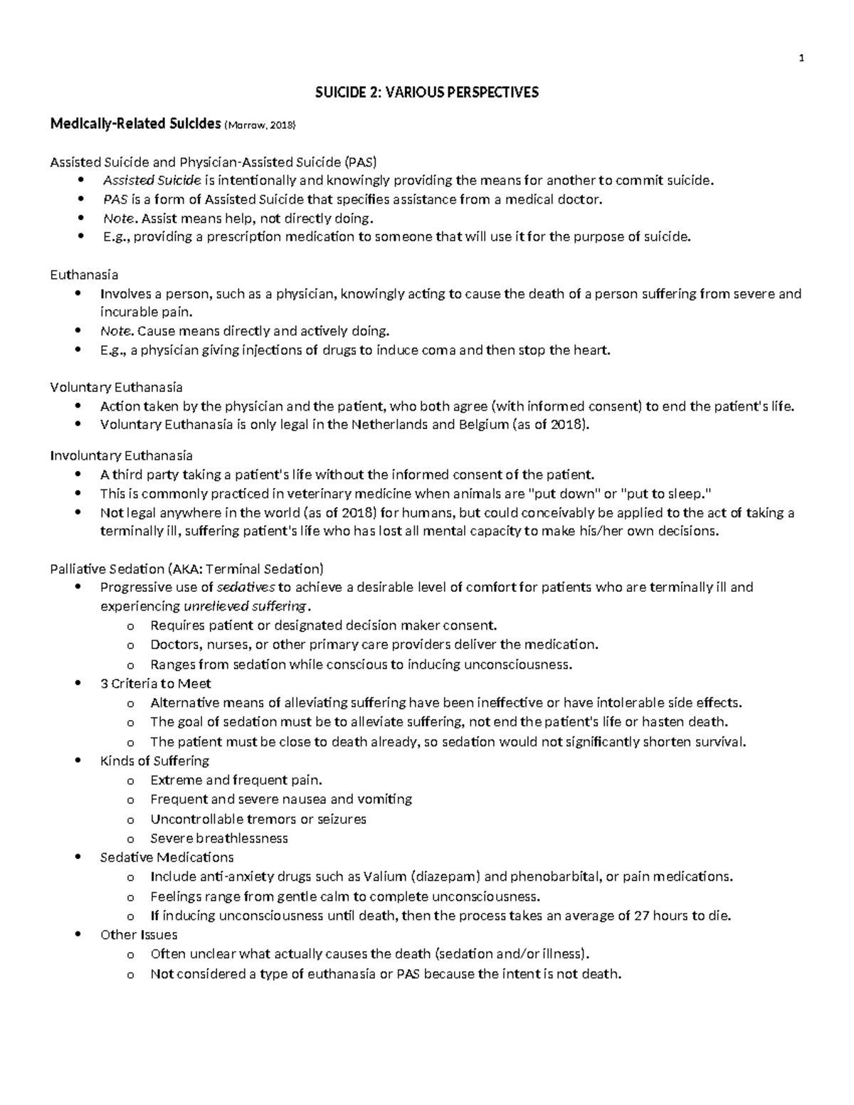 Suicide 2 Lecture Notes: Perspectives on Assisted Suicide & Euthanasia ...