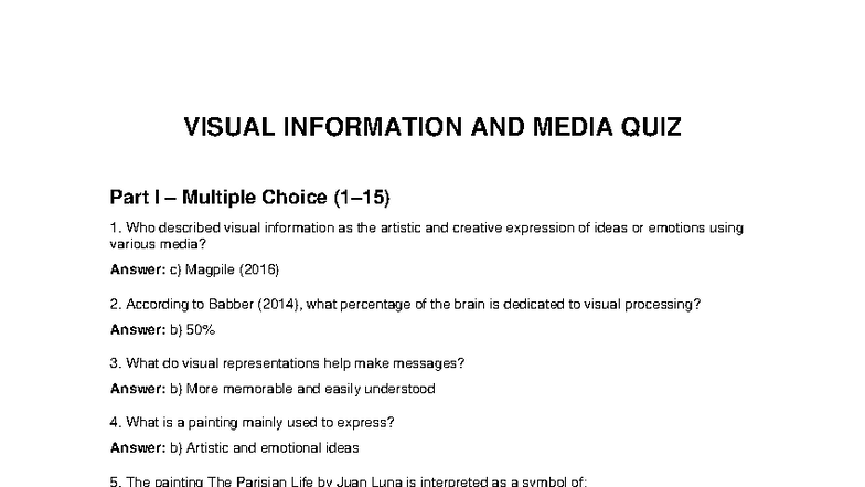 MEIL 13: Visual Information & Media Quiz (20 Questions) - Studocu