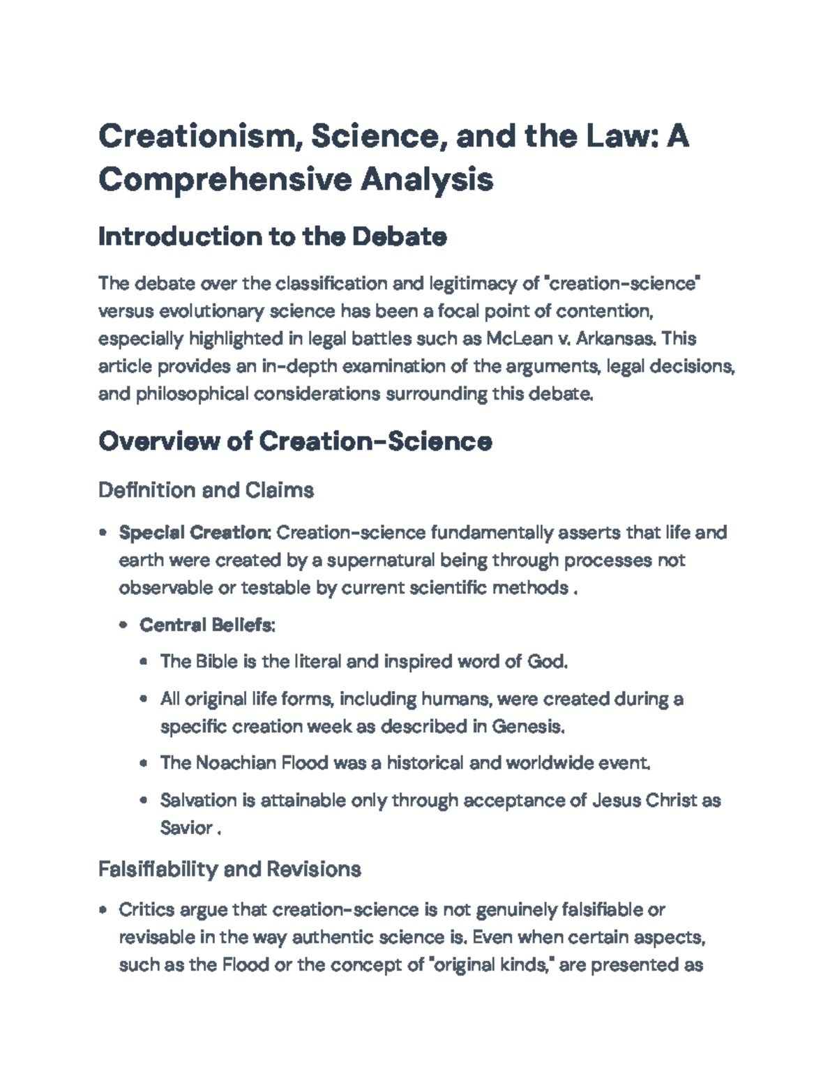 Comprehensive Analysis of Creationism vs. Evolutionary Science: MCLE ...