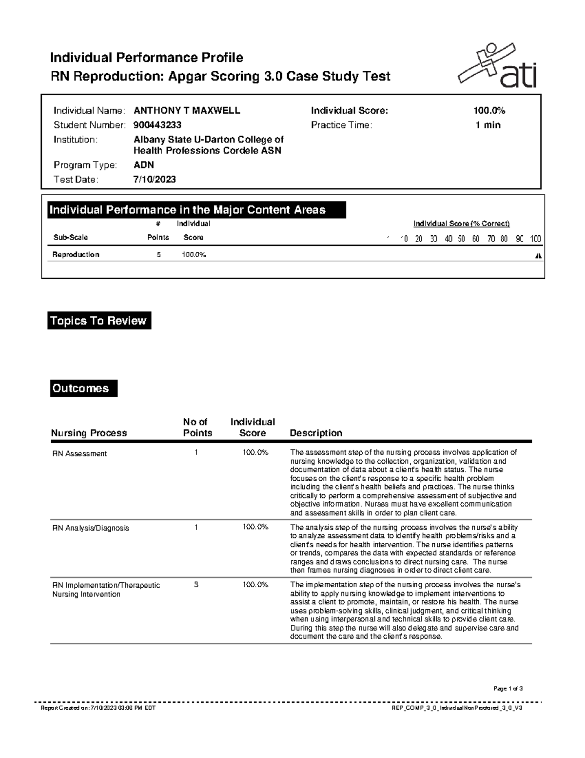 RN 3.0 Case Study Test: ATI Apgar Scoring Notes and Analysis - Studocu