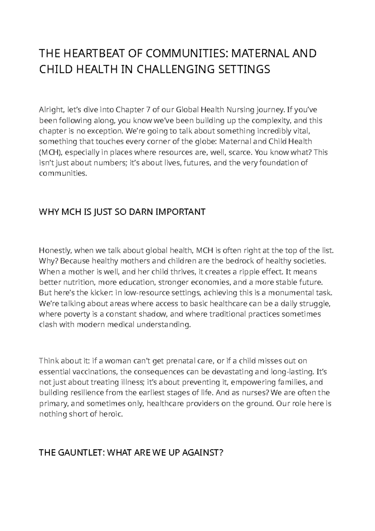 Cultural Insights for Global Health: MCH Challenges & Strategies - Studocu