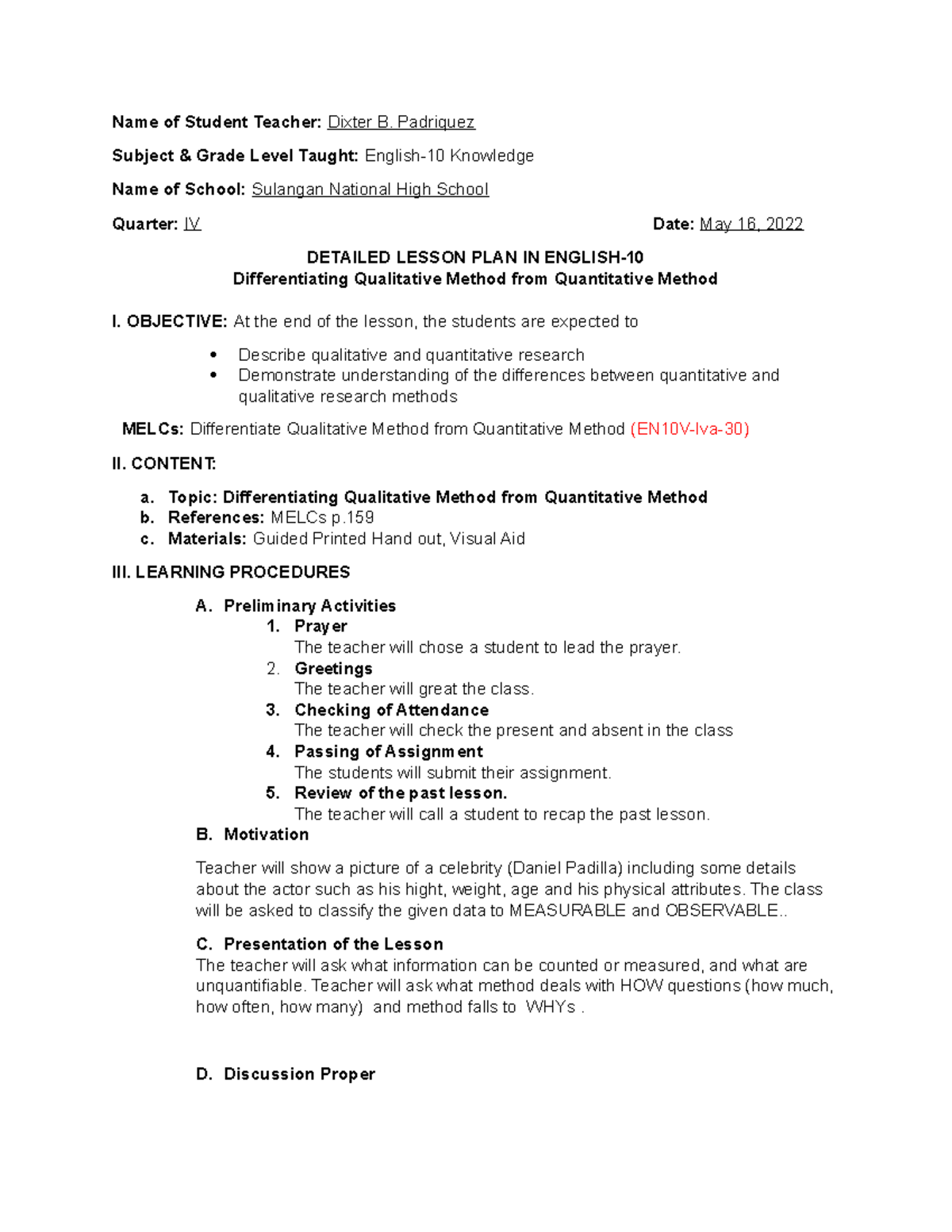 Lesson Plan: Distinguishing Between Qualitative & Quantitative Methods ...