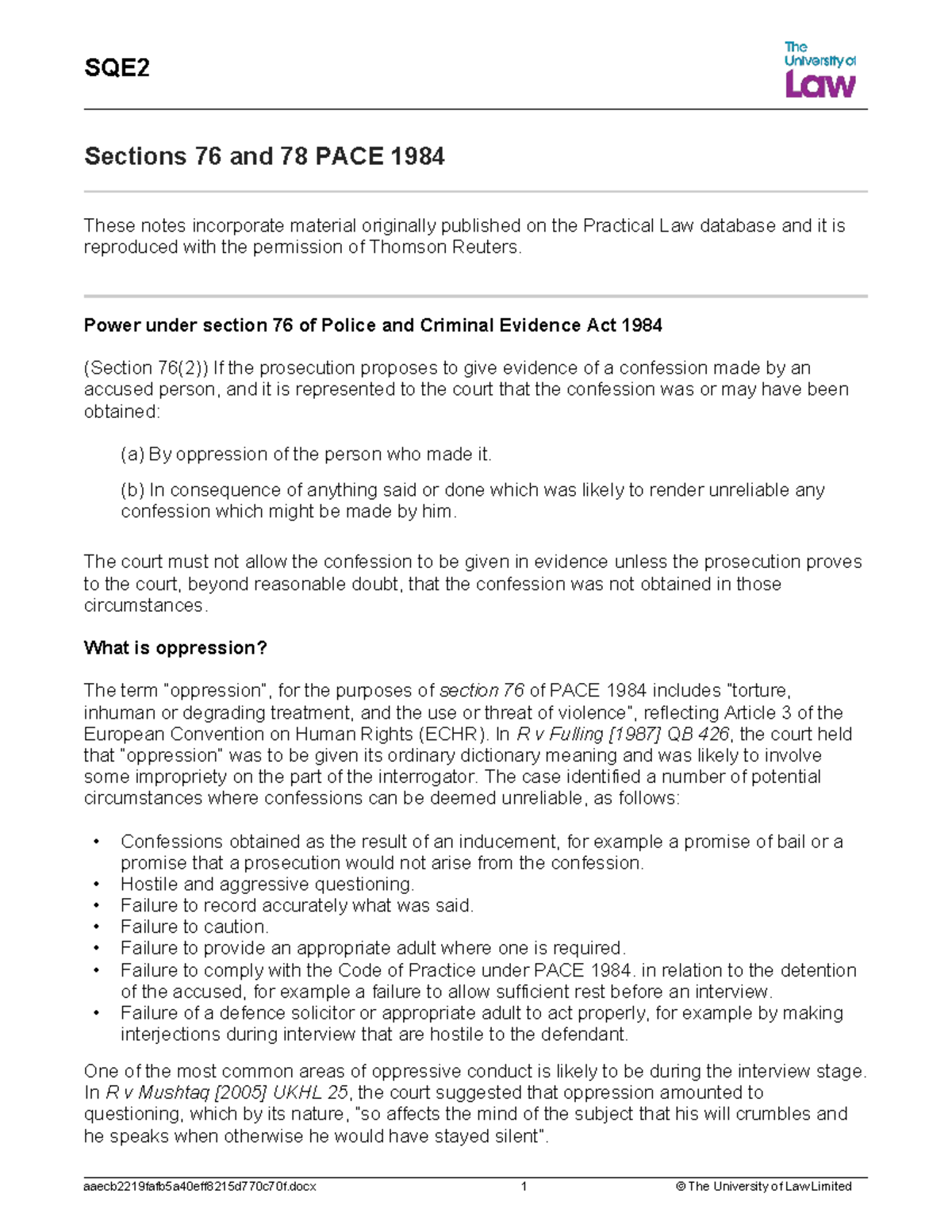 S76 & S78 PACE 1984: Criminal Litigation Key Principles & Cases - Studocu