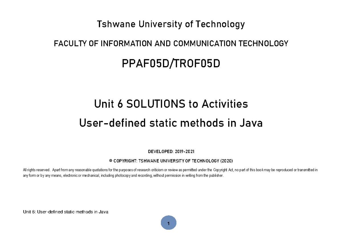 UNIT 6 Solutions - ppbf15d - Unit 6: User-defined static methods in ...