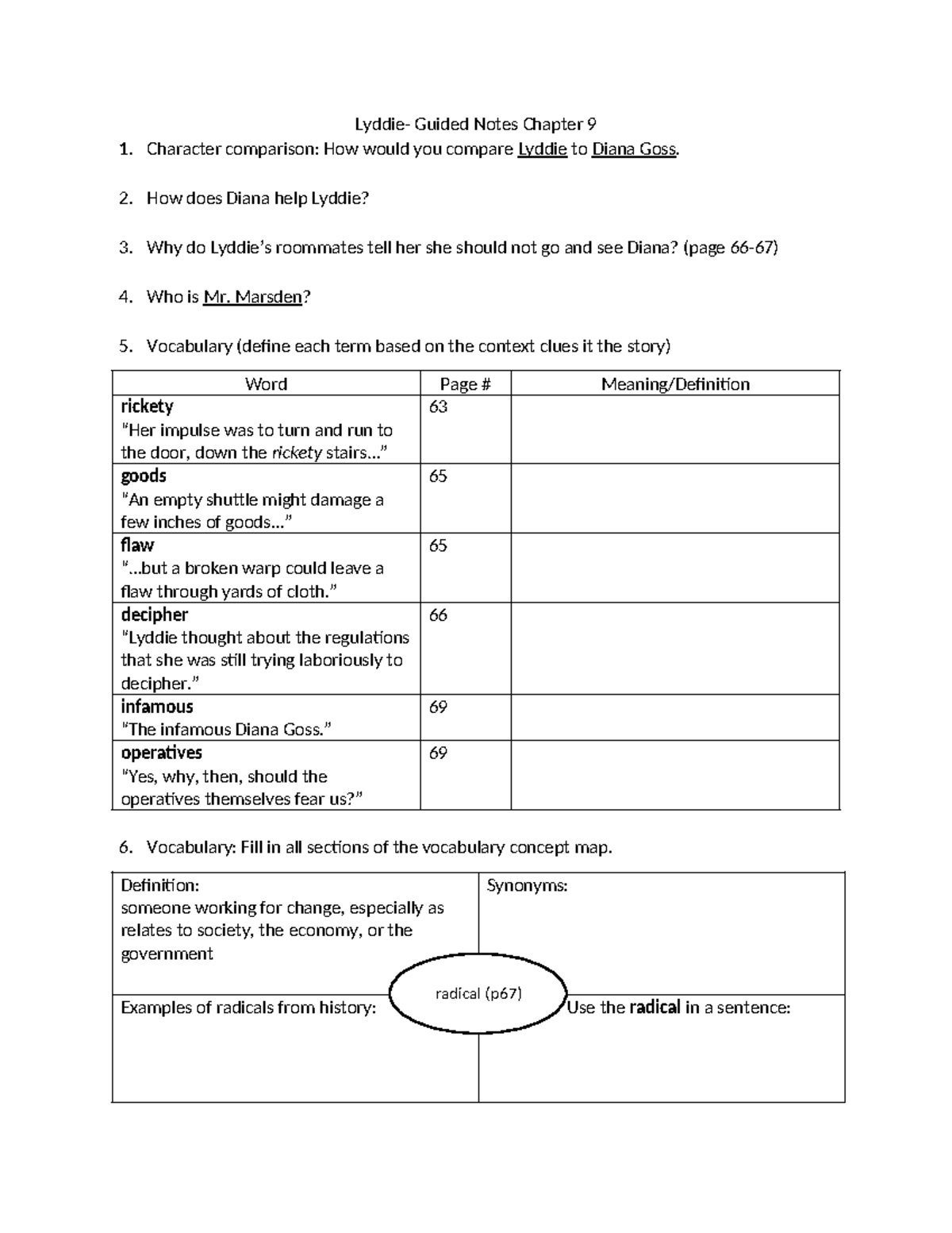Lyddie- chapter 9 guided notes - Lyddie- Guided Notes Chapter 9 ...