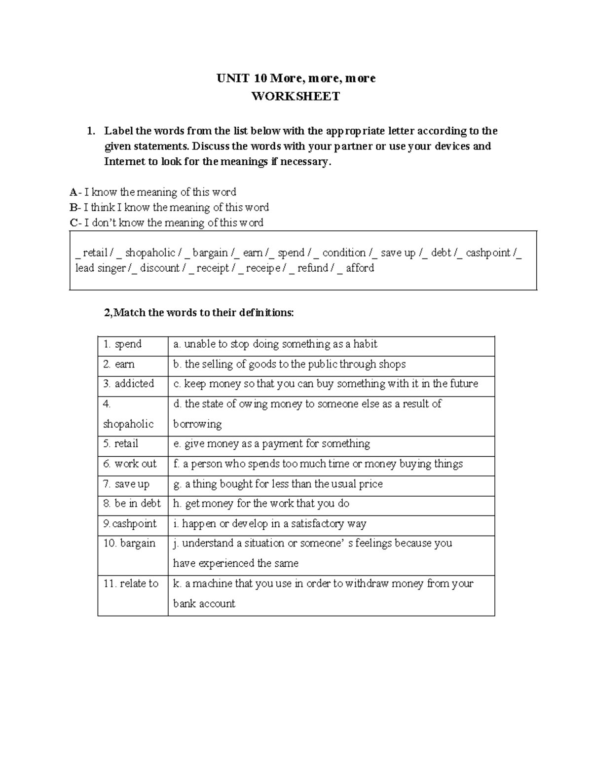 FISA INSPECTIE TIT 2022: UNIT 10 More, More, More Worksheet - Studocu