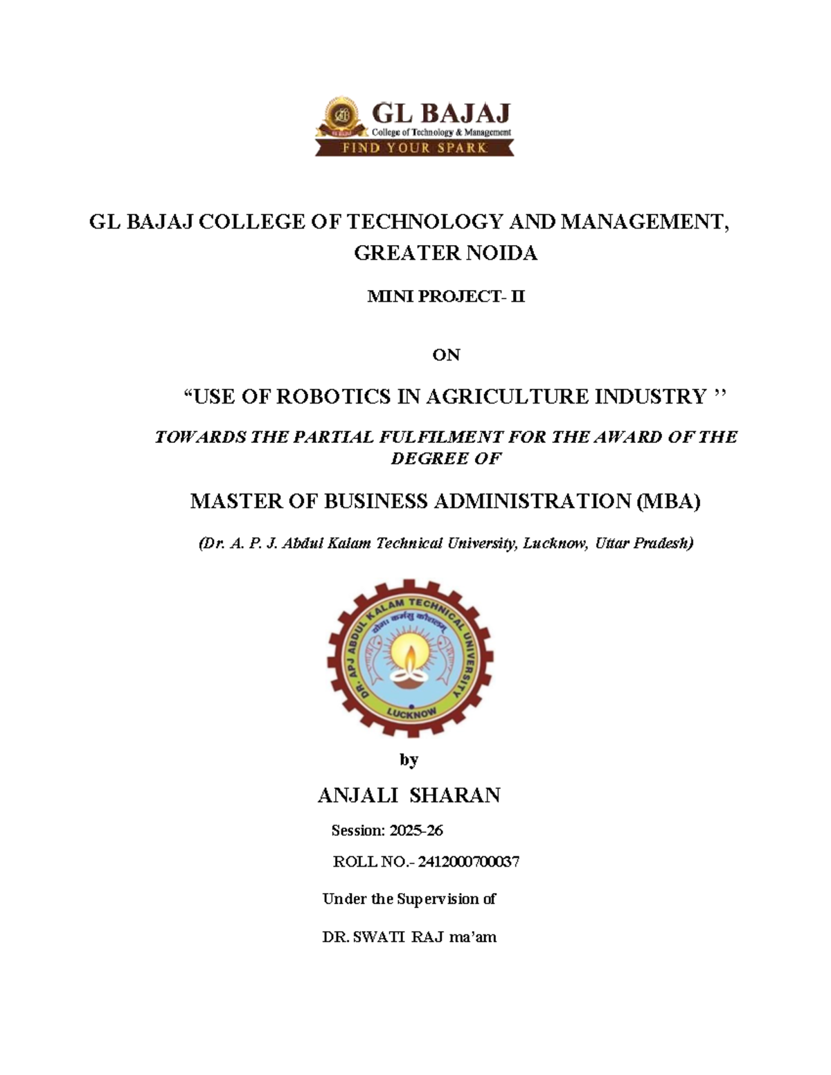 Robotics in Agriculture: A Mini Project (MBA) - Studocu