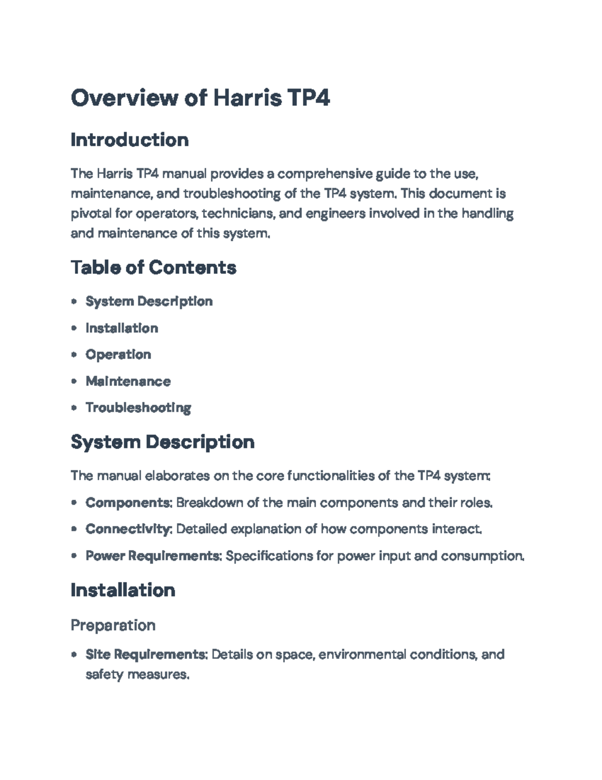 Harris TP4 System Manual: Operations, Maintenance & Troubleshooting ...