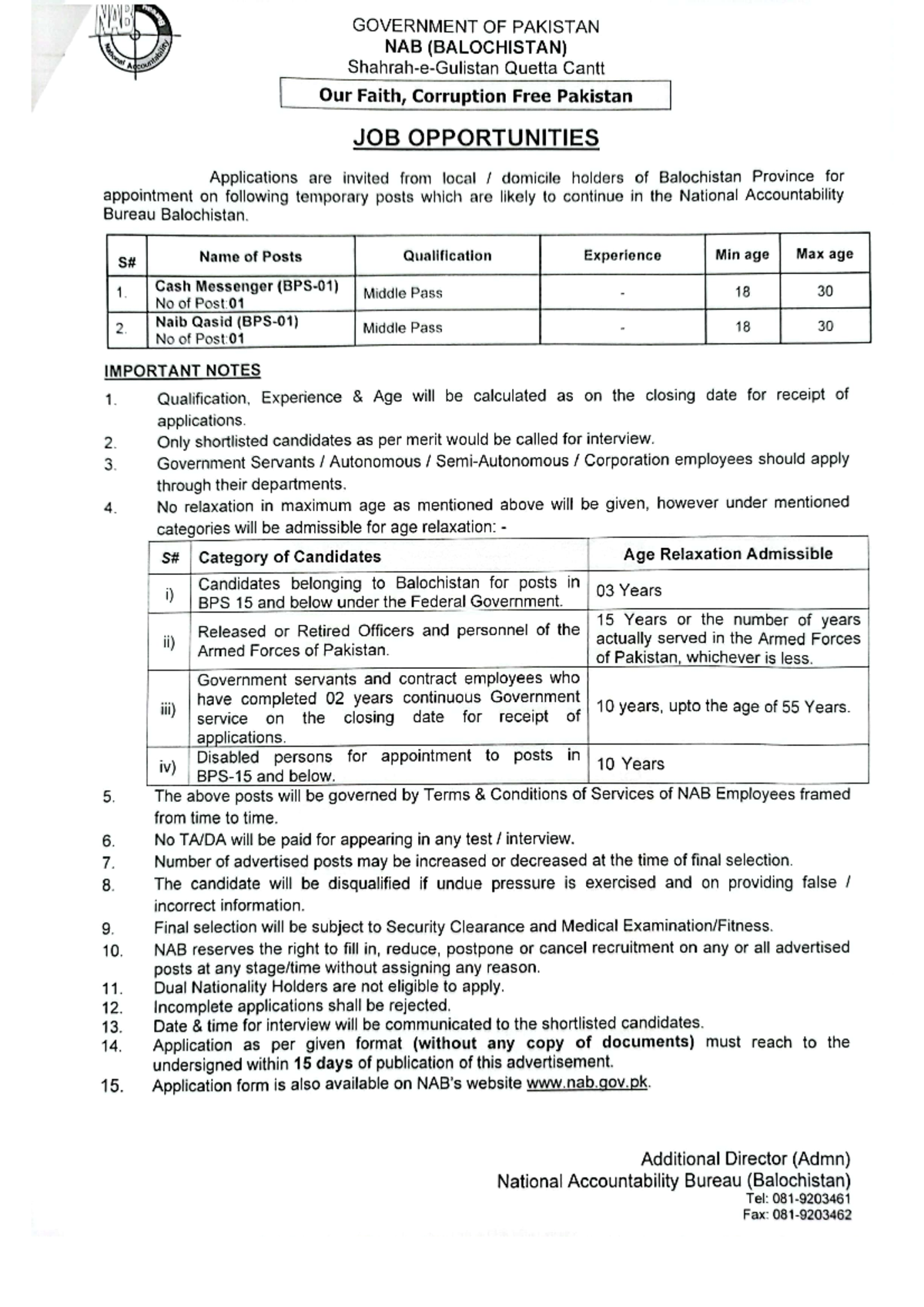 Job opportunities NAB B 25092024 - D GOVERNMENT OF PAKISTAN NAB ...