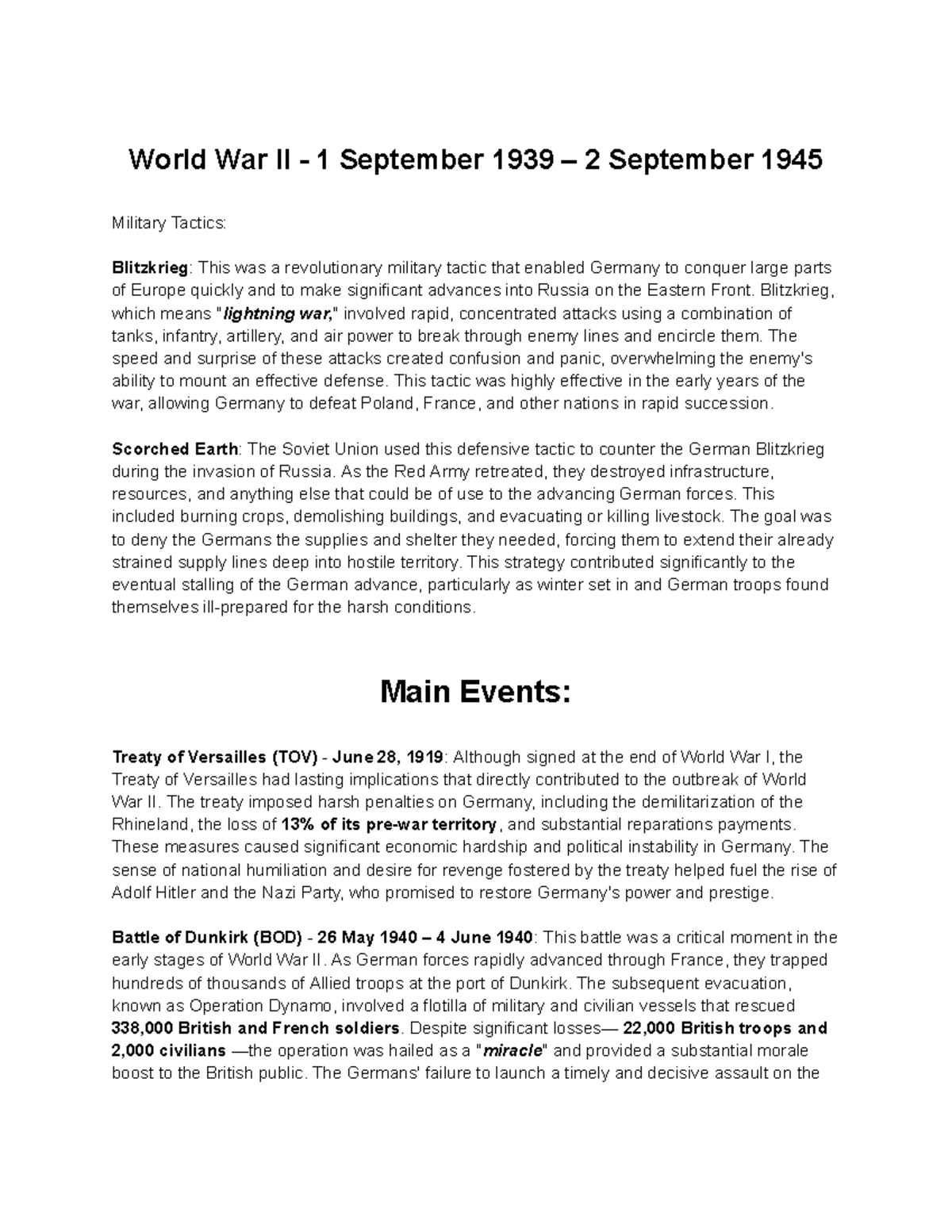 GCSE WW2 Major Turning Points & Military Tactics Overview - Studocu