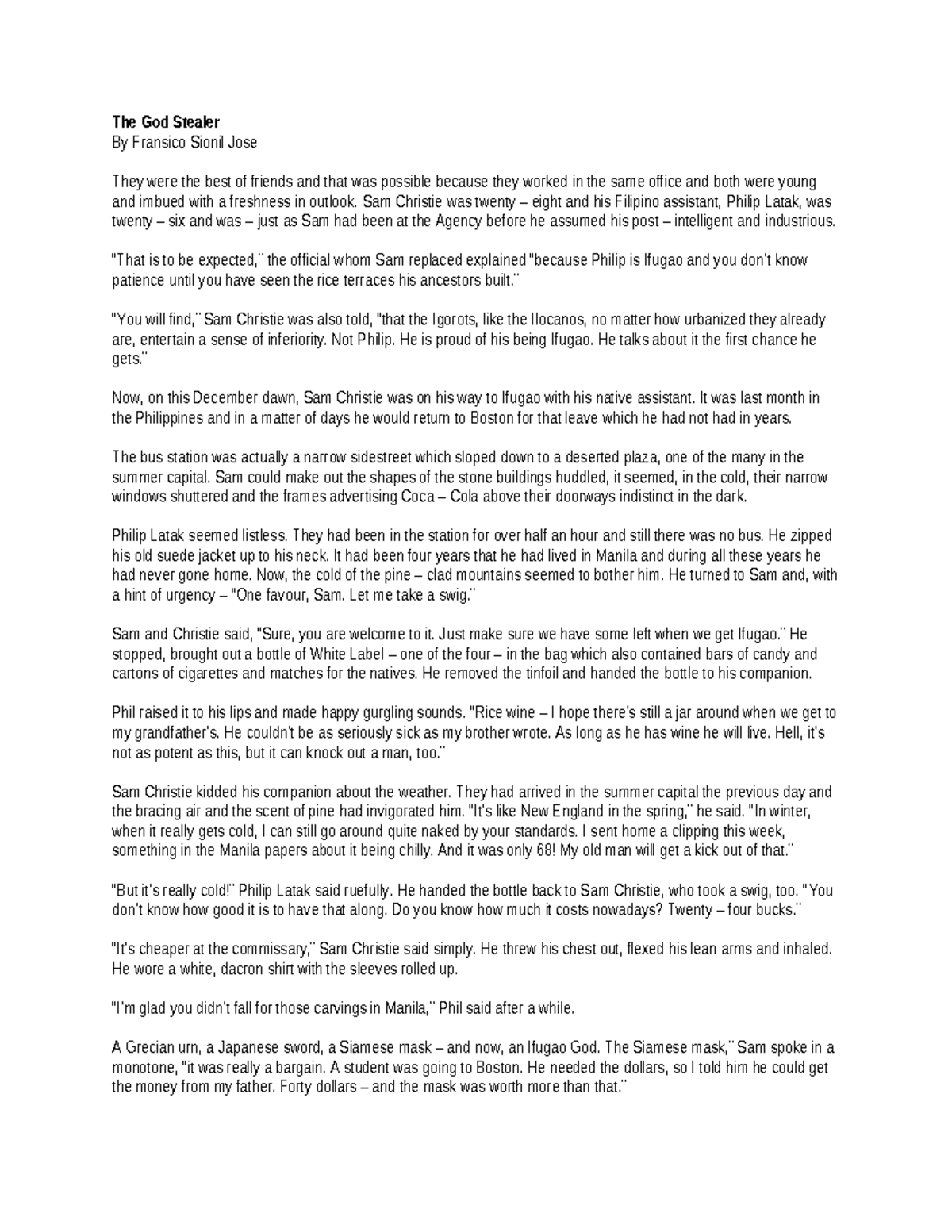 The God Stealer (Short Story) - Summary and Analysis - Studocu