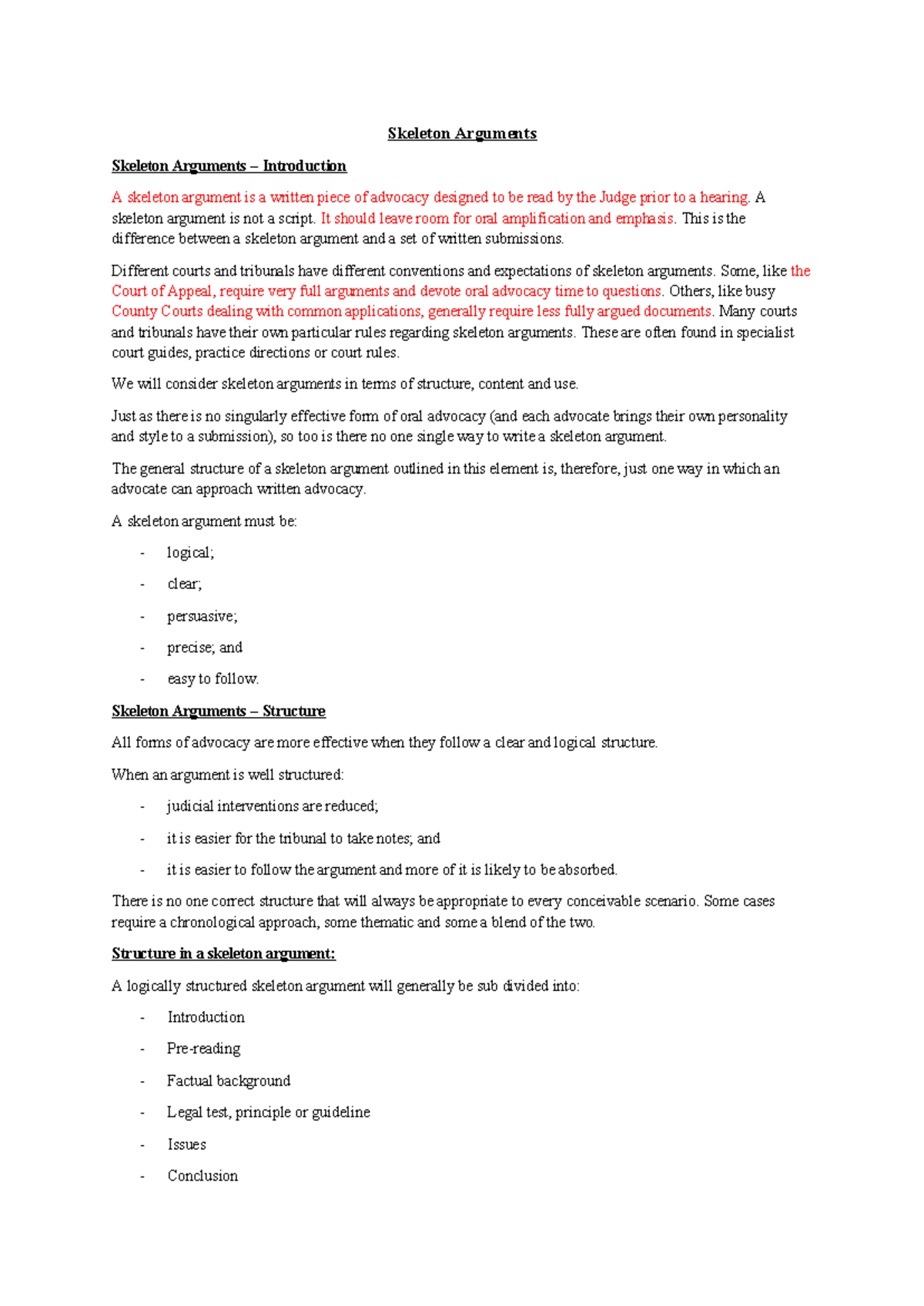 Skeleton Arguments: Structure, Content, and Effective Use in Advocacy ...