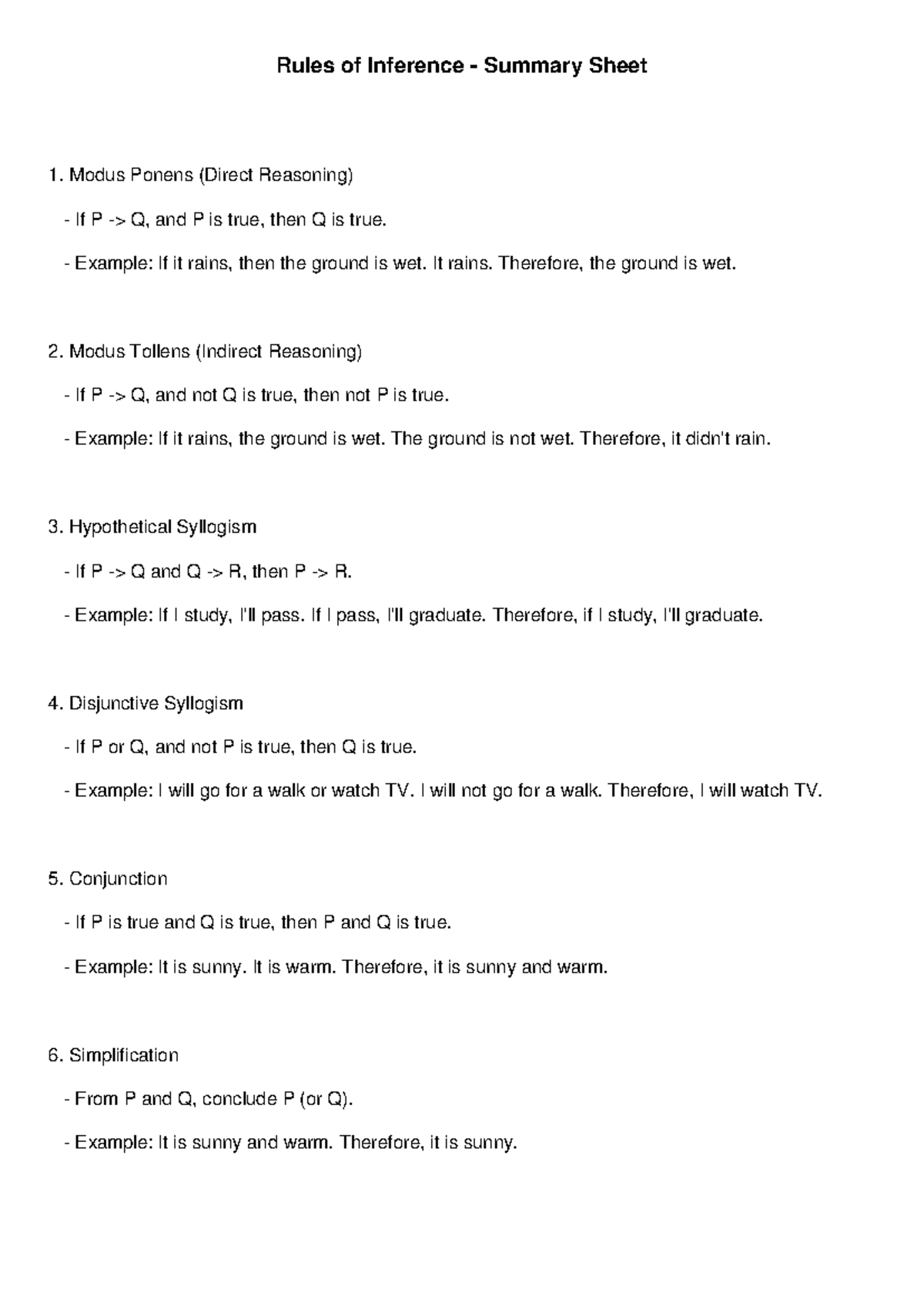 Rules of Inference Summary - Practice Notes - Studocu