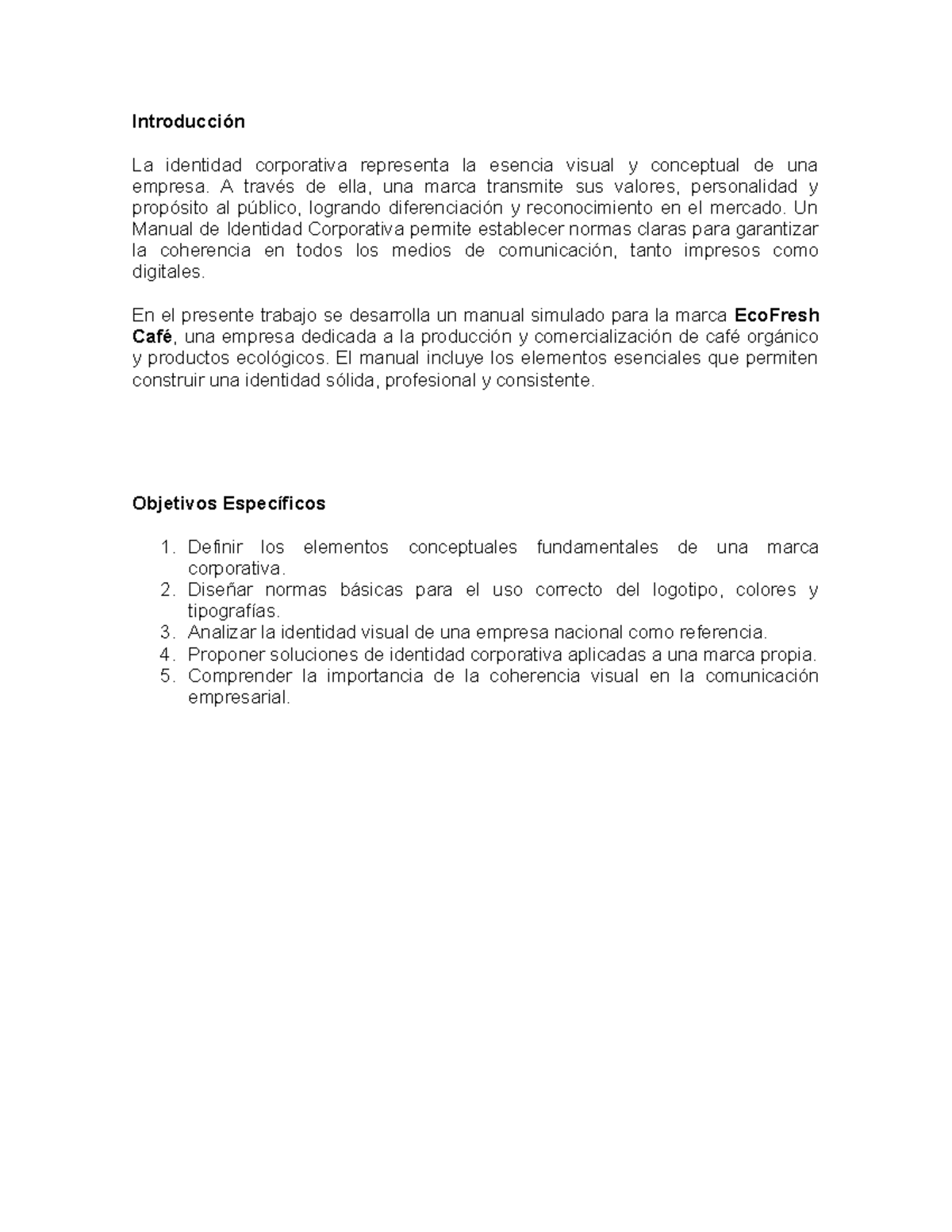 Manual de Identidad Corporativa para EcoFresh Café - Gerencia de Marca ...