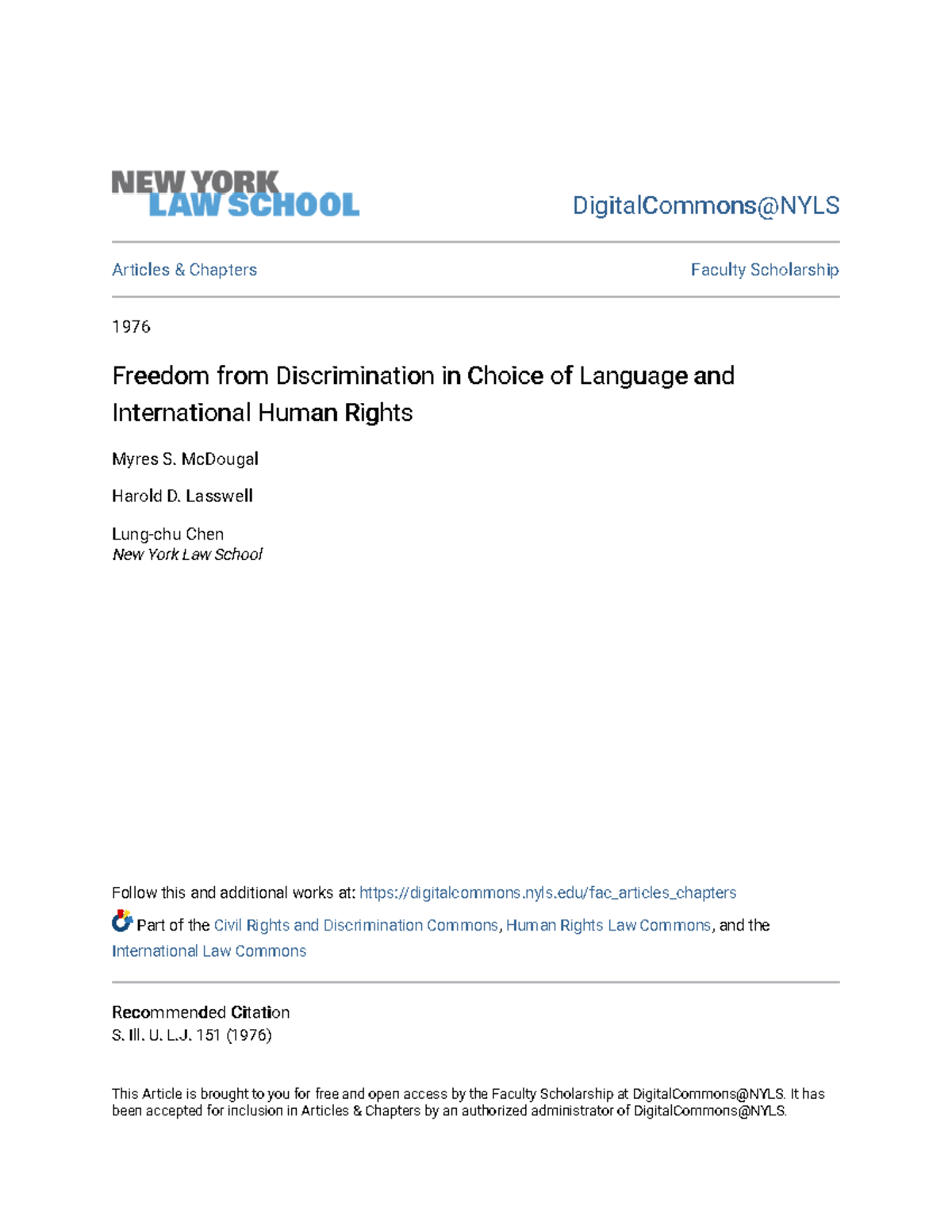 Freedom from Discrimination in Choice of Language and Internation ...