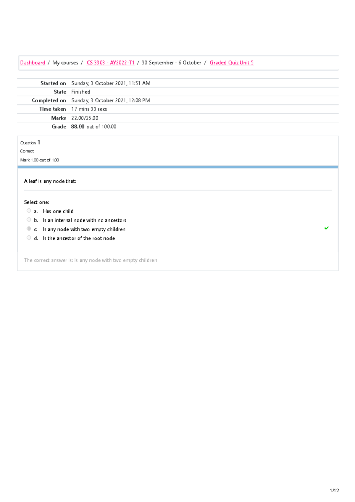 CS 3303 Graded Quiz Unit 5 Review: Answers and Insights - Studocu