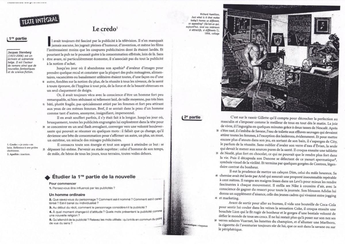 Le credo de jacques sternberg - Richard Hamilton, Just what is it that makes TEXTE INTÉGRAL ...