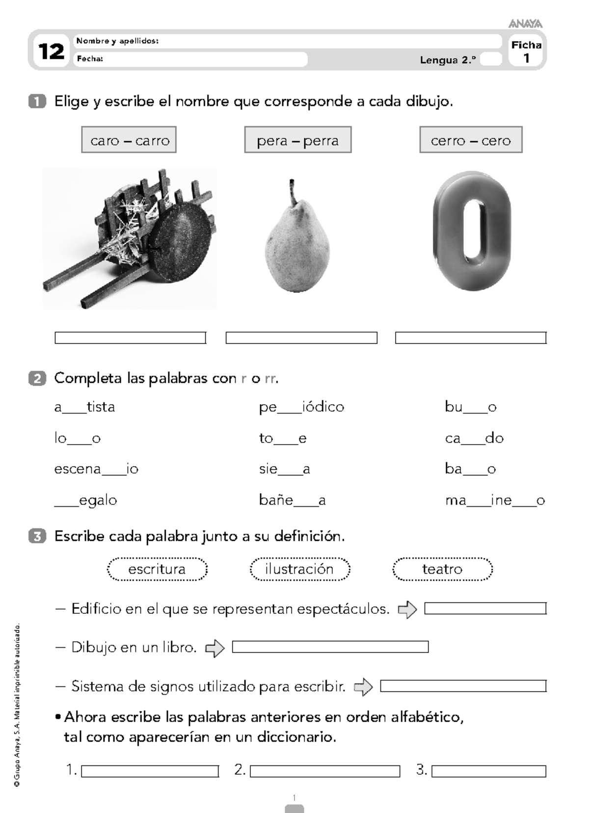 Et04178601 - Tarea de Lengua: Ejercicios de Ortografía y Vocabulario ...