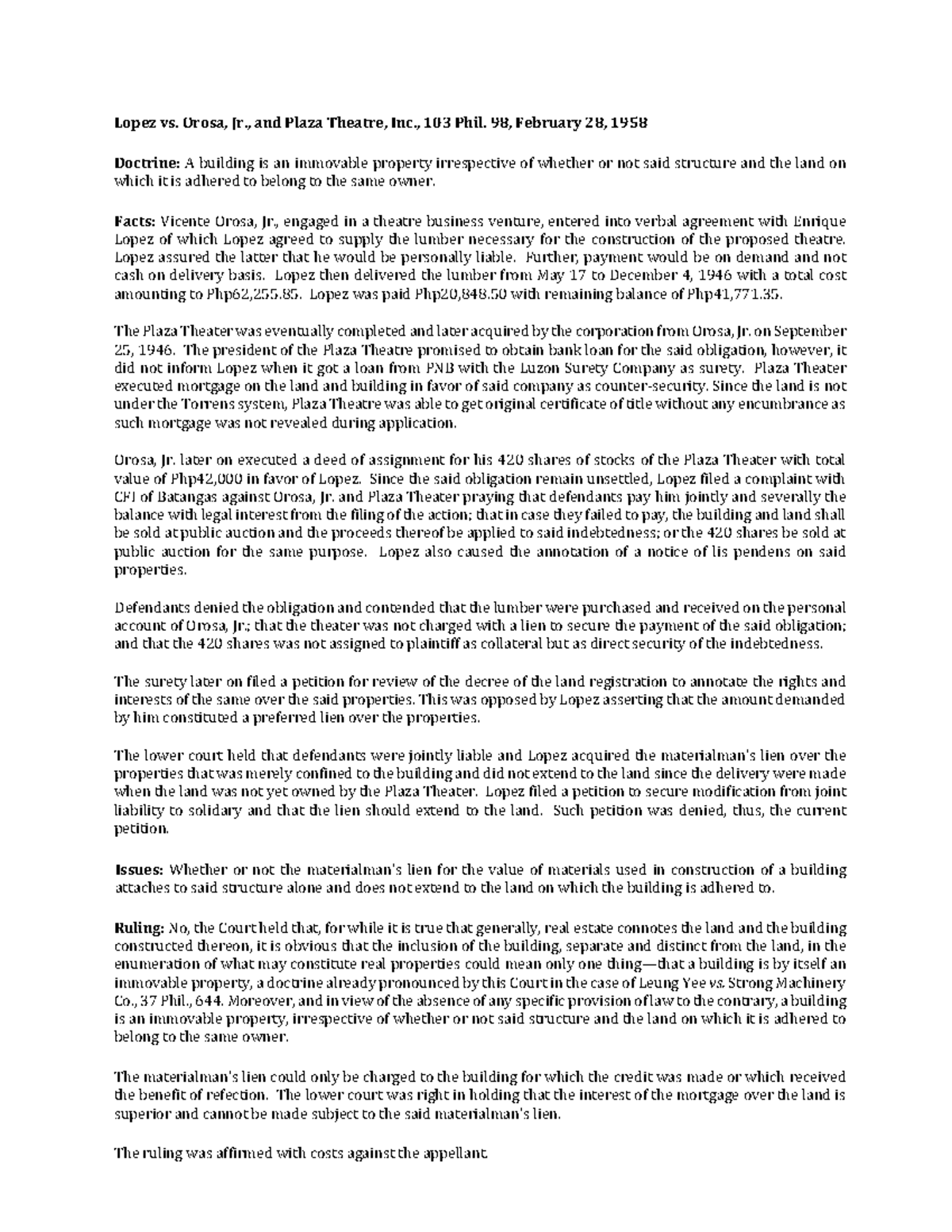 8 Manaog Lopez vs. Orosa, Jr., and Plaza Theatre, Inc., 103 Phil. 98 ...