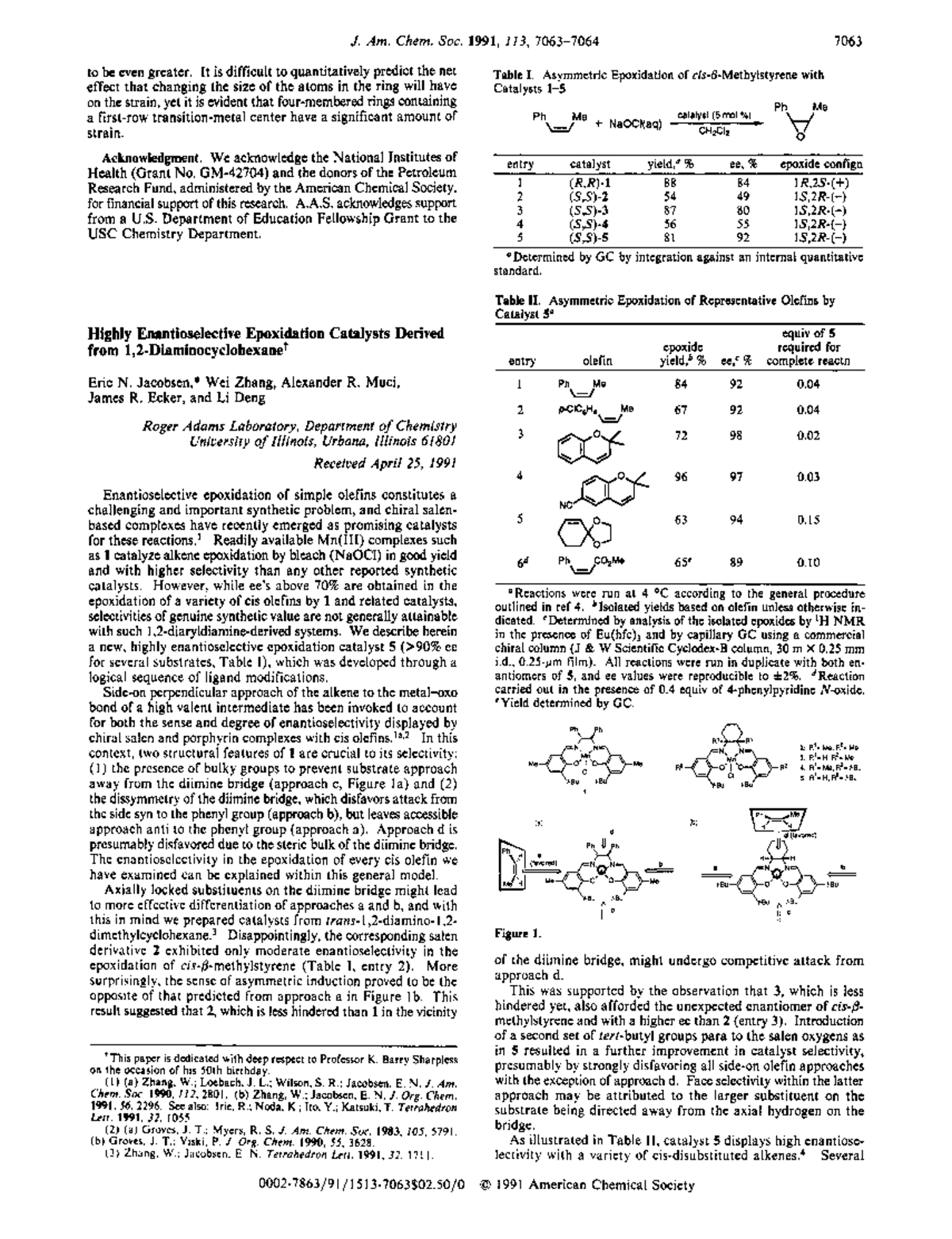 Highly Enantioselective Epoxidation Catalysts - Jacobsen 1991 Study ...