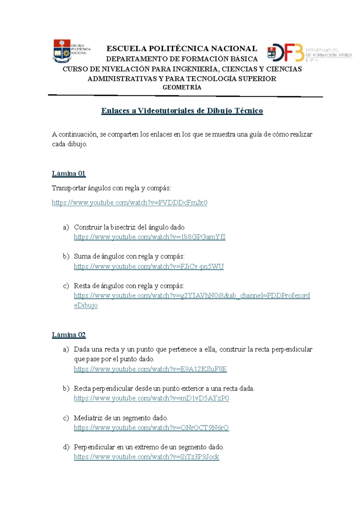 Enlaces a Videotutoriales de Dibujo Técnico - Geometría (Nivelación ...