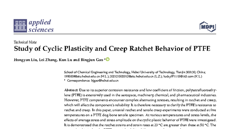 Applied Sciences Technical Note: Cyclic Plasticity & Creep Ratchet of ...