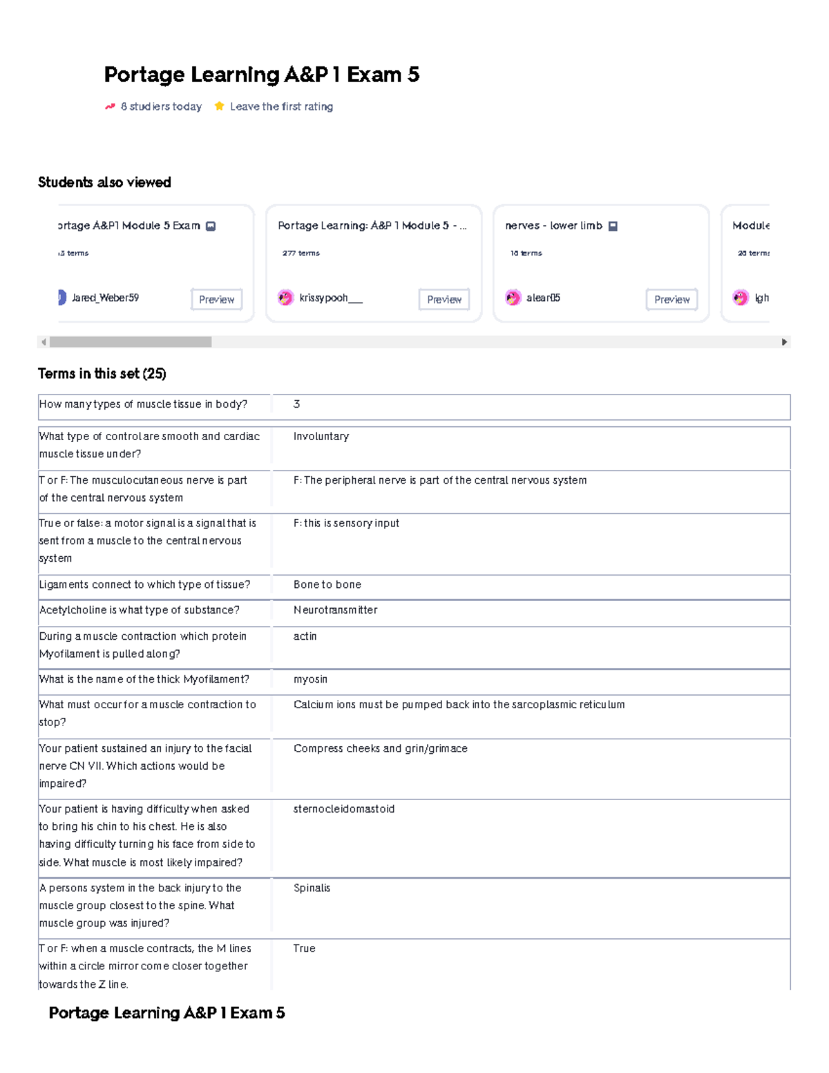 A&P 1 Module 5 Exam 5 Questions (No Images Included) - Studocu