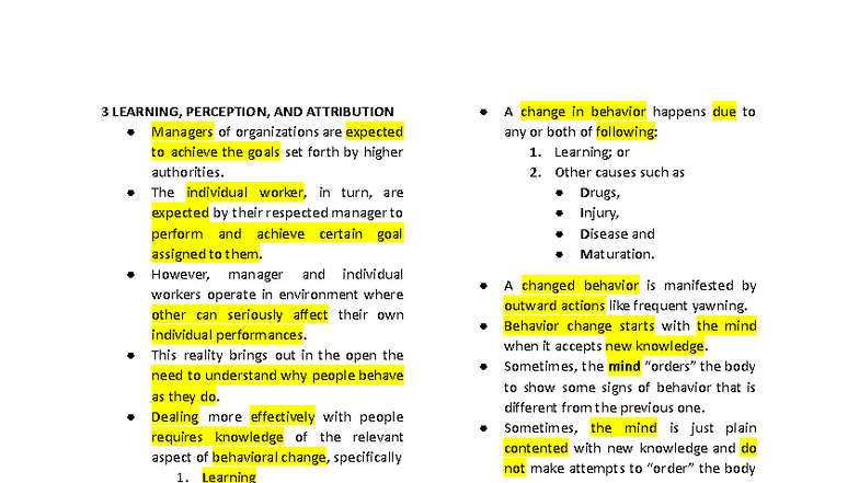 HBO Reviewer: Learning, Perception, and Attribution in Behavior Change - Studocu