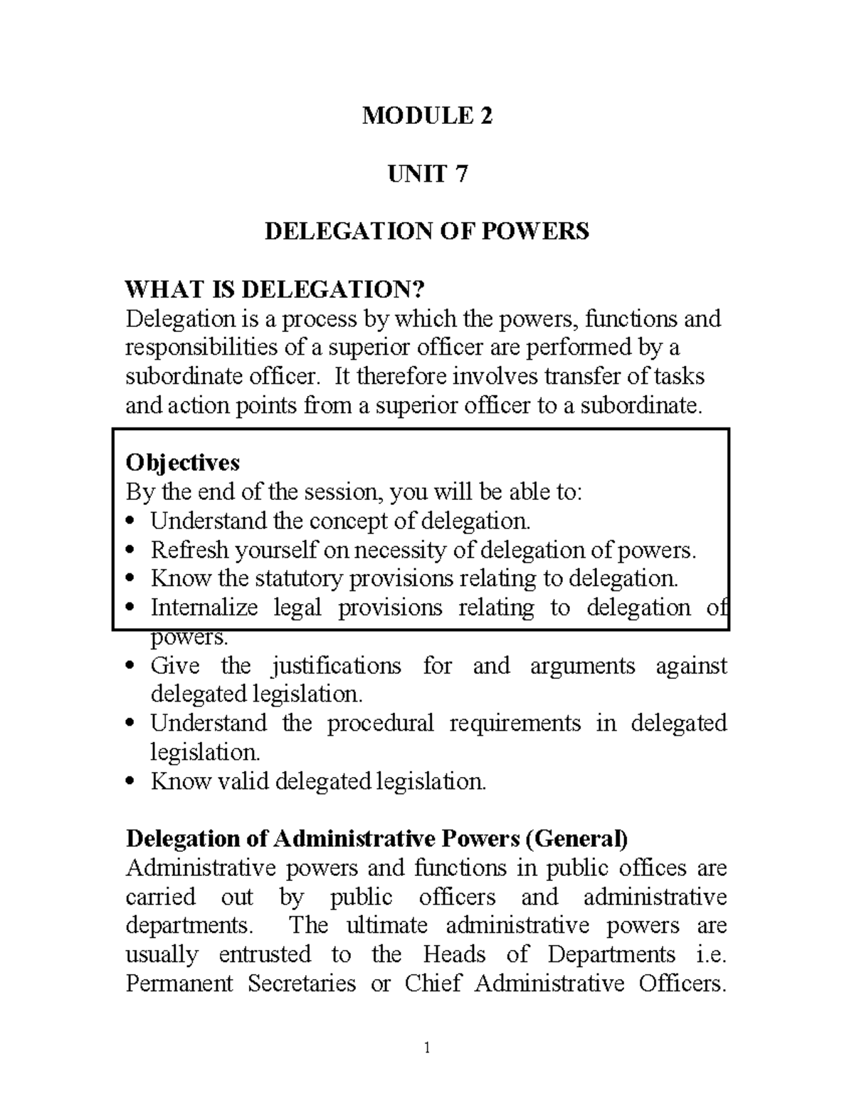 Delegation OF Powers - GOOD - MODULE 2 UNIT 7 DELEGATION OF POWERS WHAT ...
