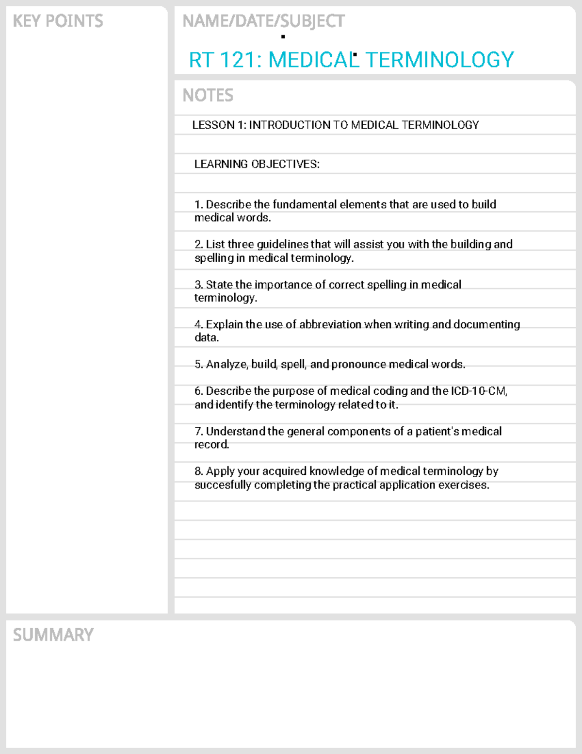 RT 121: Medical Terminology Lesson 1 - Introduction Overview - Studocu