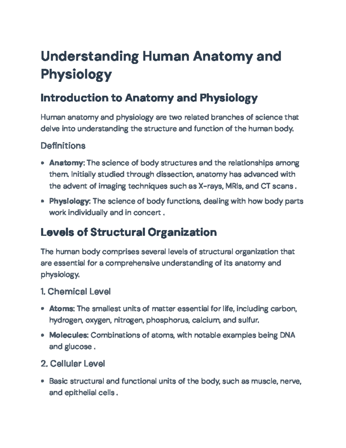 Human Anatomy and Physiology Overview - Course Code: ANAT 101 ...