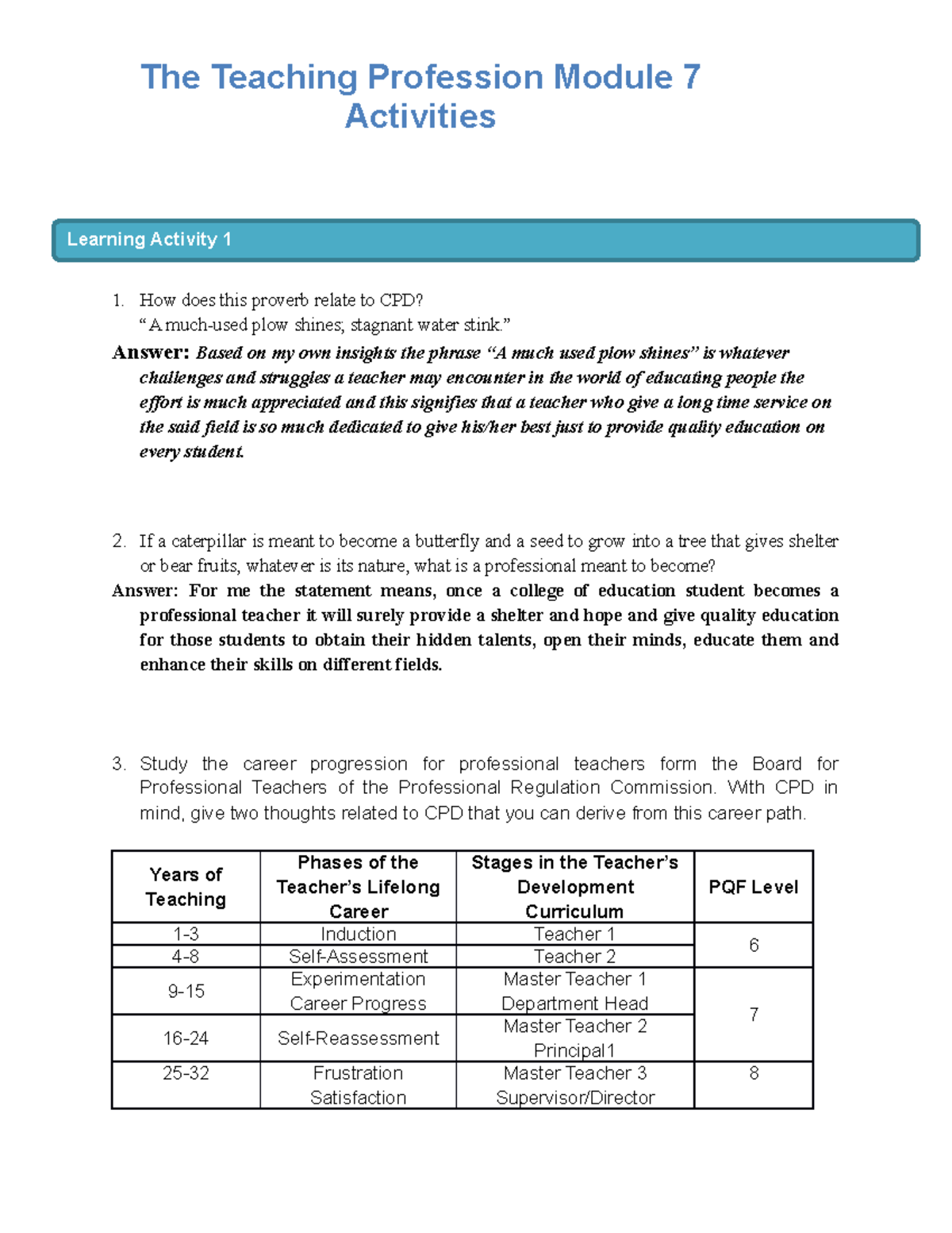 TTP module 7 - Facilitating Learner Centered-Teaching - PangSU - Studocu