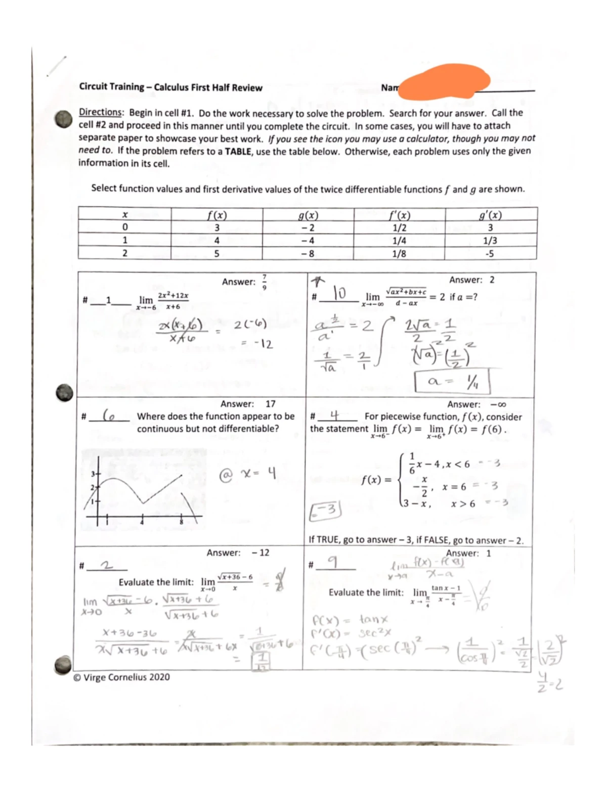 Mississippi State Calculus I (MA 1713) Exam 2 - Grade: 95 Directions ...