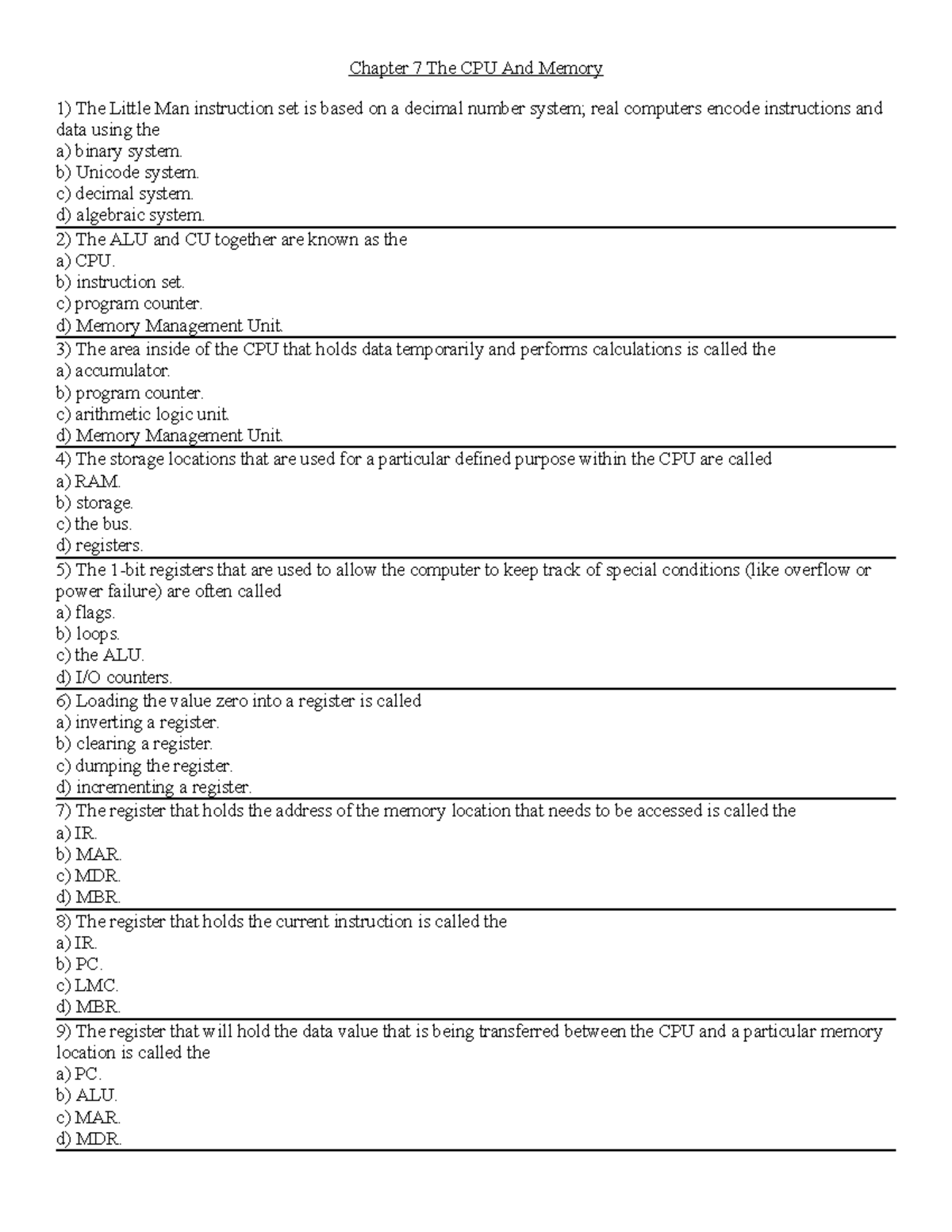 Ch07 - CPU and Memory Concepts: Key Questions and Answers - Studocu