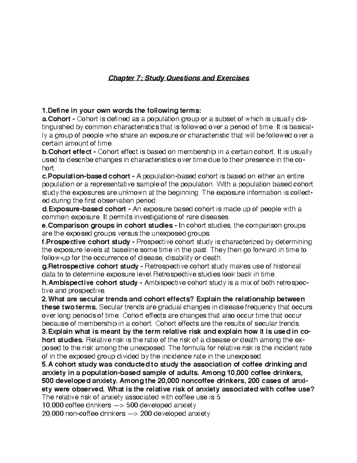 Chapter 7: Key Study Questions on Cohort and Case-Control Studies - Studocu