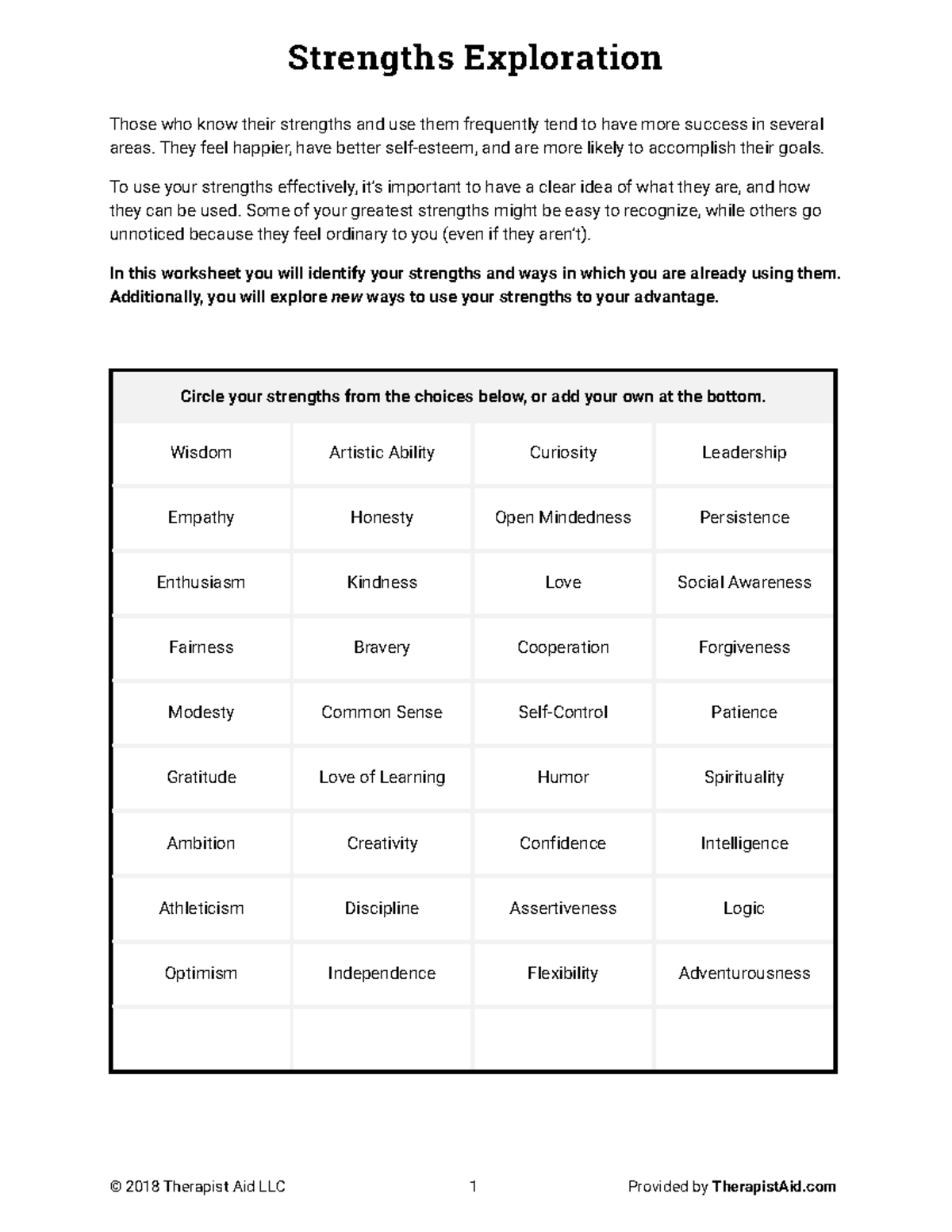 Strengths Exploration Worksheet: Identifying and Utilizing Your ...