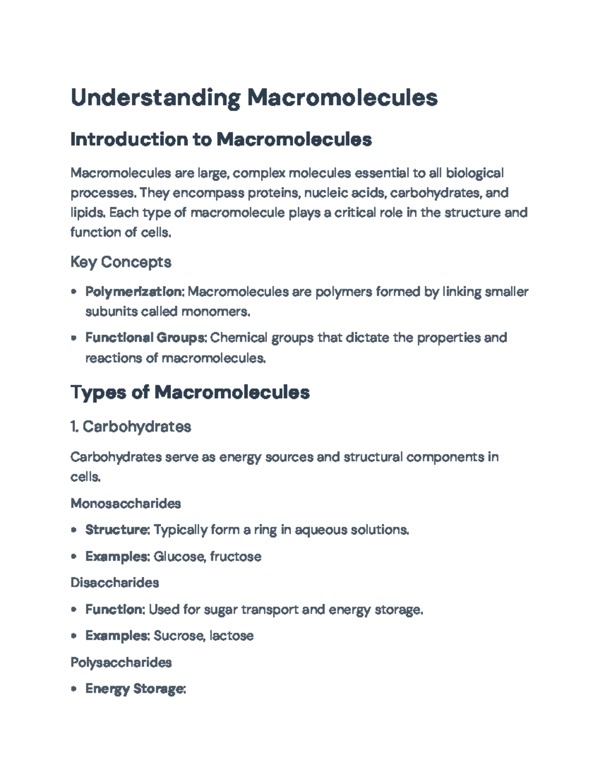 Understanding Macromolecules: Structures and Functions in Biology ...