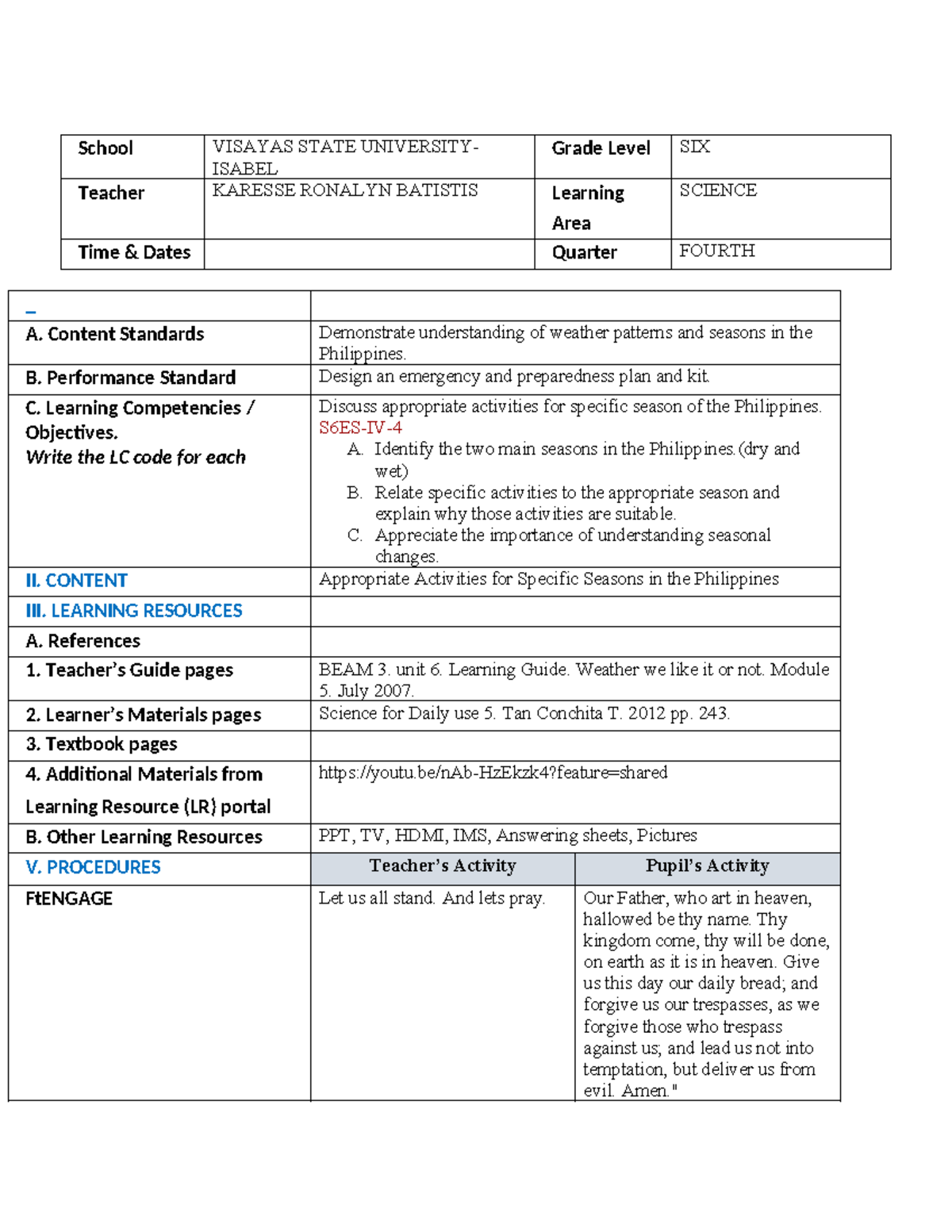Science Lesson Plan: Understanding Weather Patterns & Seasons (Grade 6 ...
