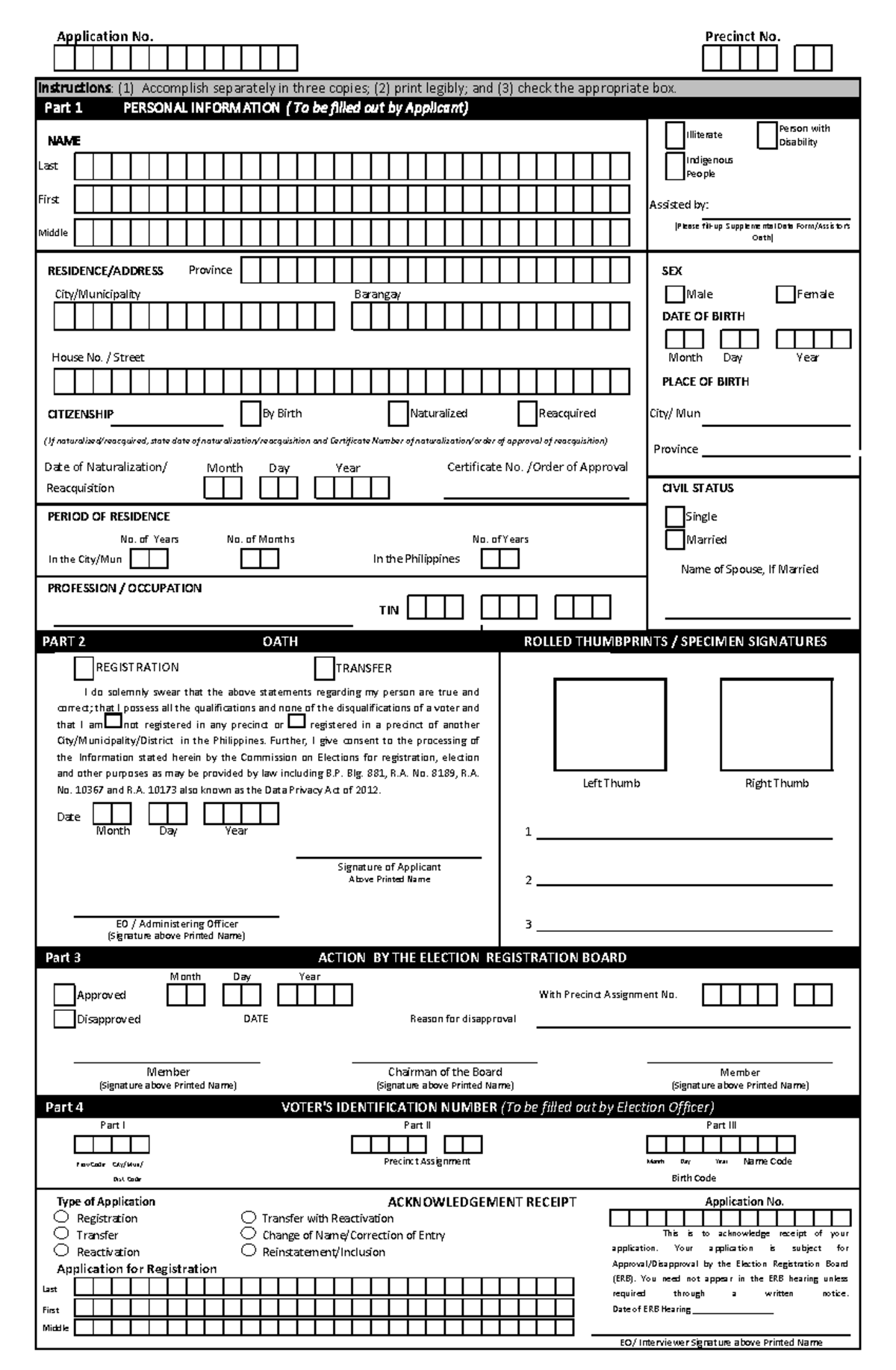 COMELEC Application Form for Voter Registration and Transfer - Studocu