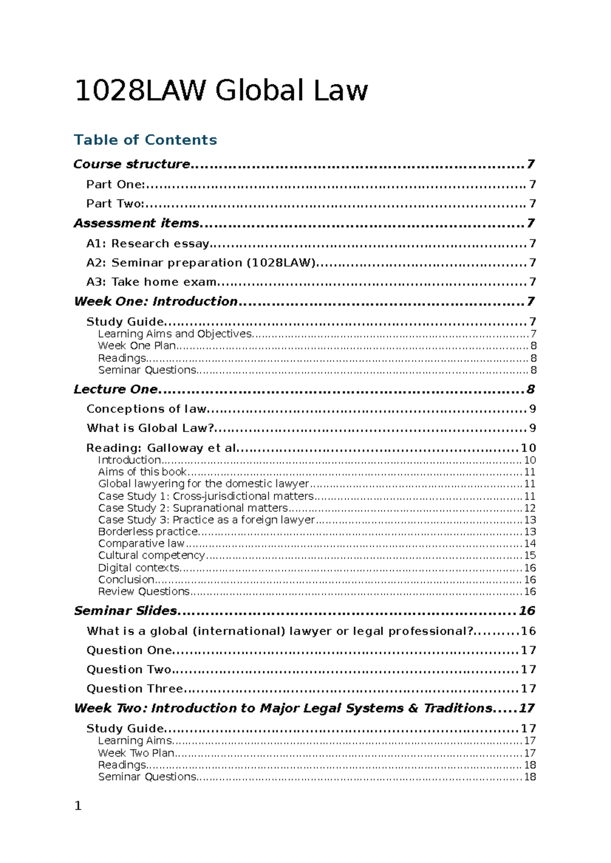 1028LAW Global Law Lecture Notes and Course Structure Overview - Studocu