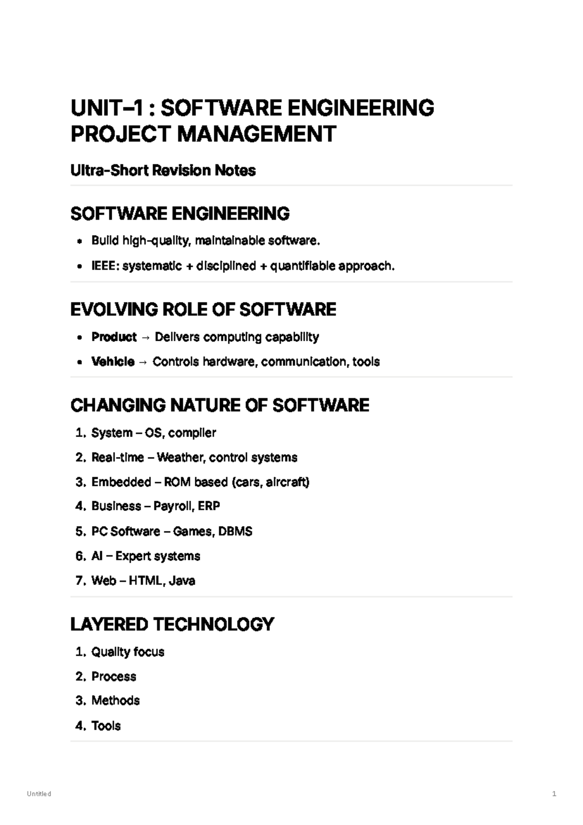 SOFTWARE ENGINEERING PROJECT MANAGEMENT: Unit 1 Revision Notes - Studocu