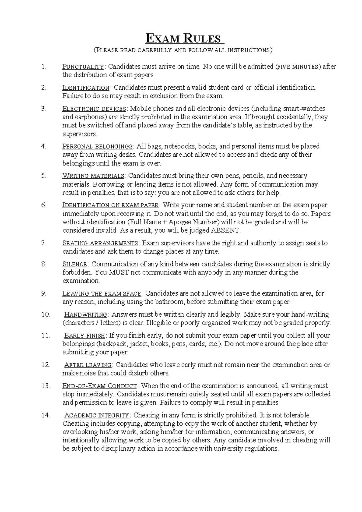 EXAM RULES (PLEASE READ CAREFULLY) - Essential Guidelines for Success ...