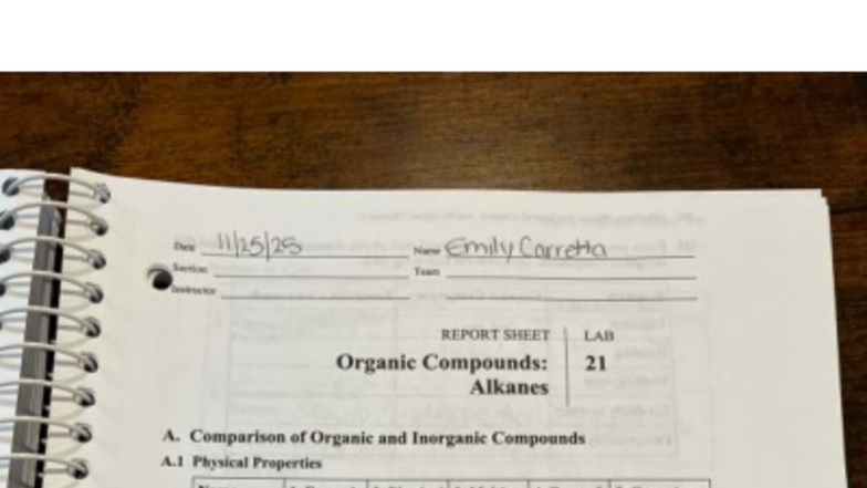 Organic Compounds Lab Report: Alkanes Comparison (Lab 21) - Studocu