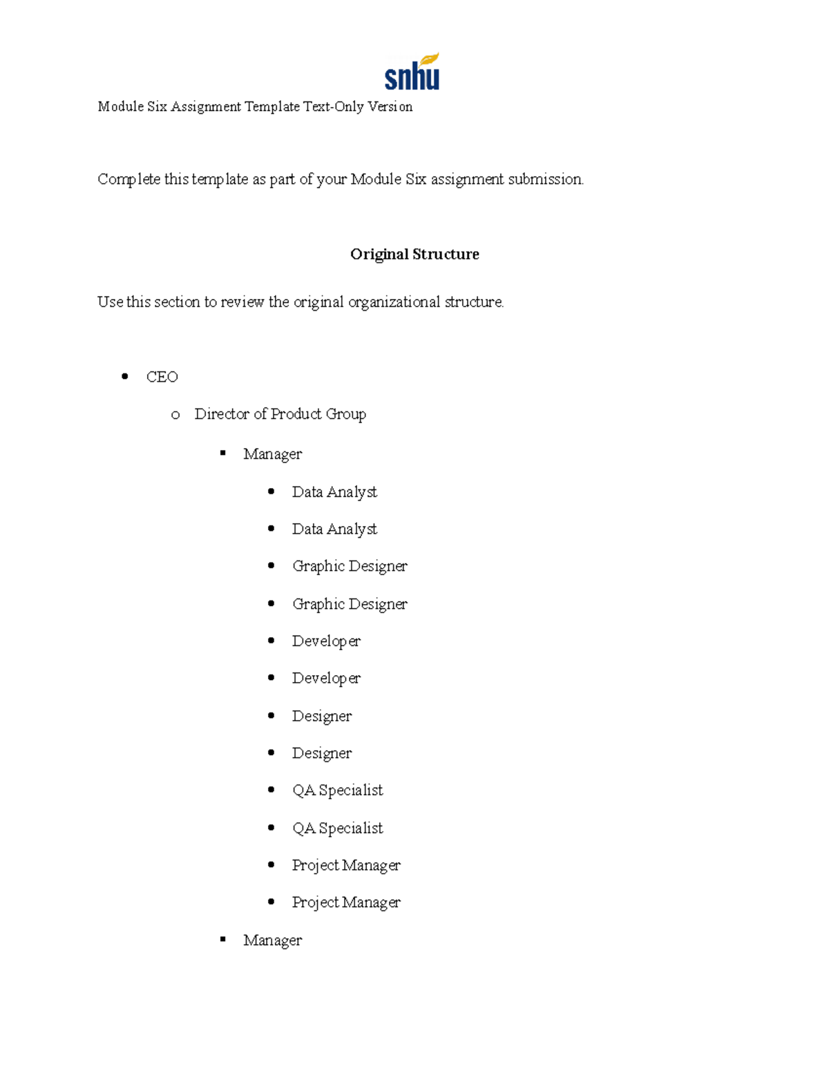 BUS 210 Module Six Assignment Organizational Structure Overview - Studocu