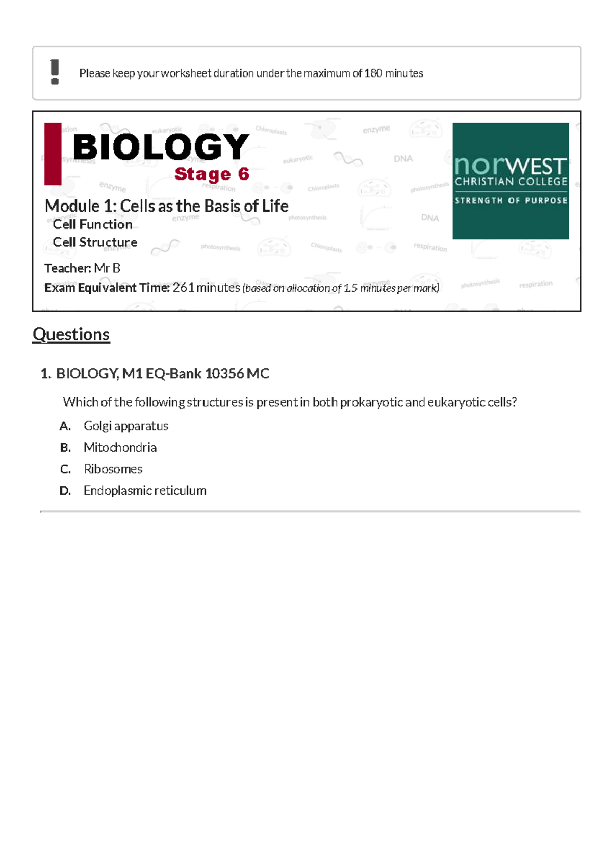 BIOLOGY M1: Comprehensive Review of Past Exam Papers - Studocu