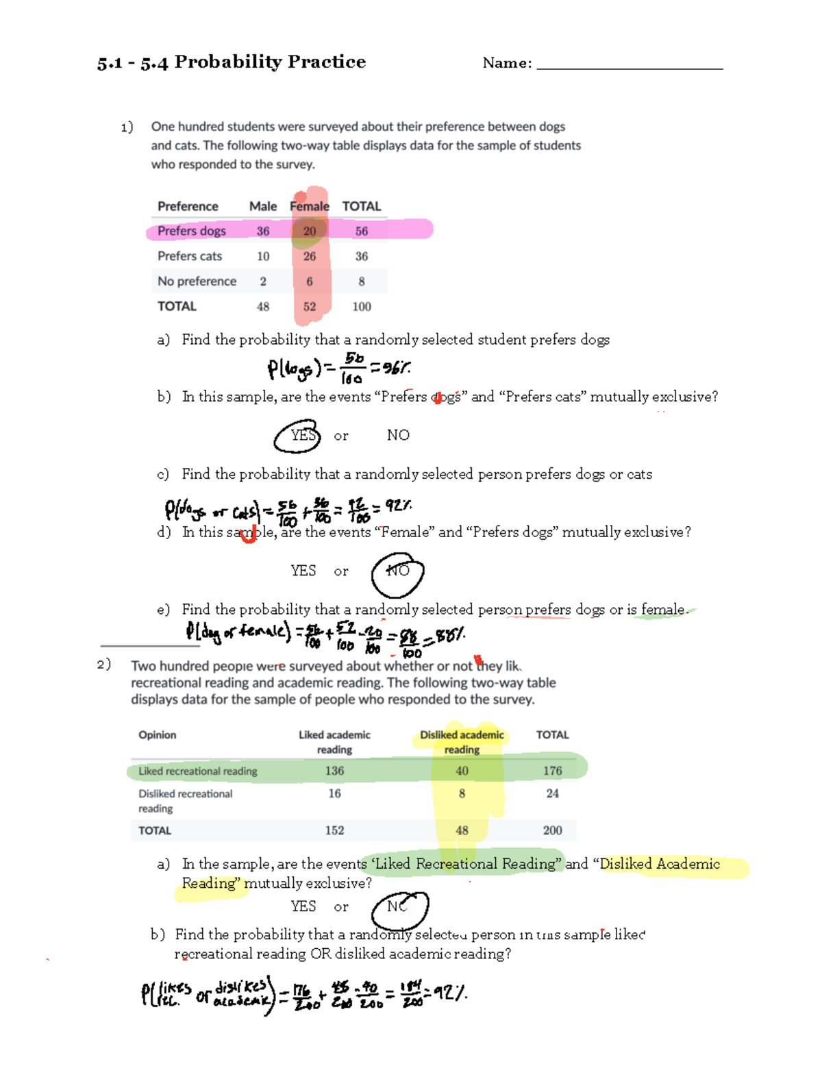 Student exploration: circuits - 1 - 5. 4 Probability Practice Name ...